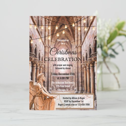 Religious Cathedral Angelic Christmas Celebration Invitation | Zazzle