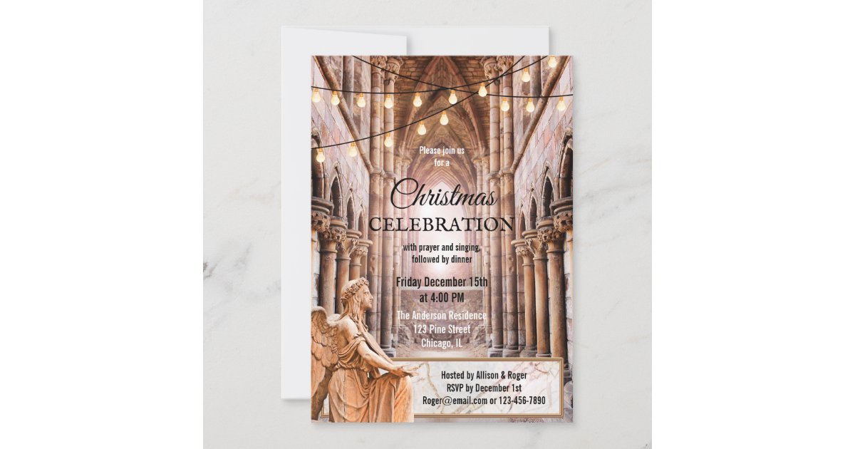 Religious Cathedral Angelic Christmas Celebration Invitation | Zazzle