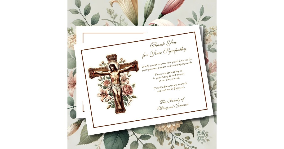 Religious Catholic Crucifix Floral religious Thank You Card | Zazzle