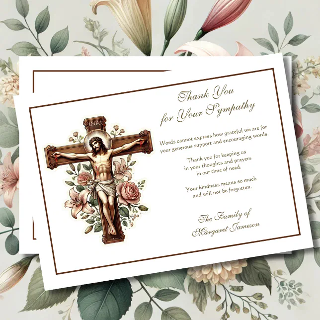Religious Catholic Crucifix Floral religious Thank You Card | Zazzle