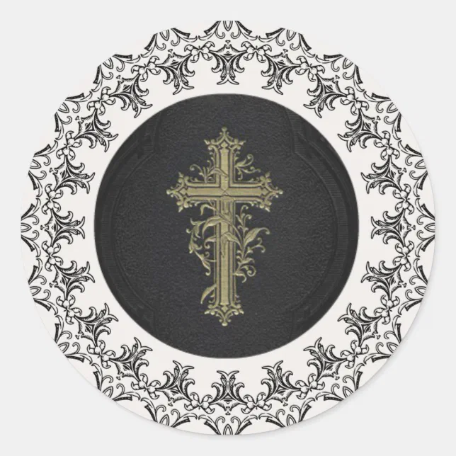 Religious Catholic Gold Cross Classic Round Sticker | Zazzle
