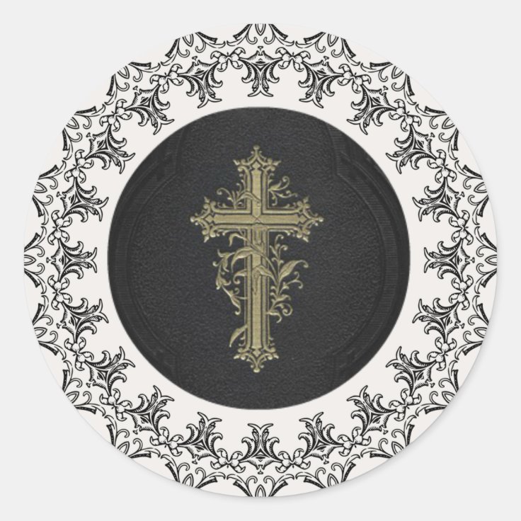 Religious Catholic Gold Cross Classic Round Sticker | Zazzle