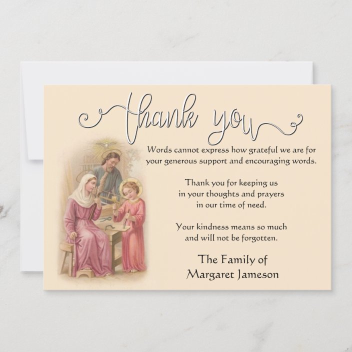Religious Catholic Holy Family Thanks Condolence Thank You Card ...