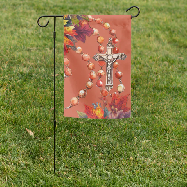 Religious Catholic Holy Rosary autumn leaves Garden Flag | Zazzle