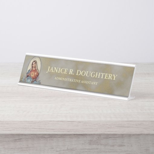 Religious Catholic Immaculate Heart Virgin Mary Desk Name Plate | Zazzle