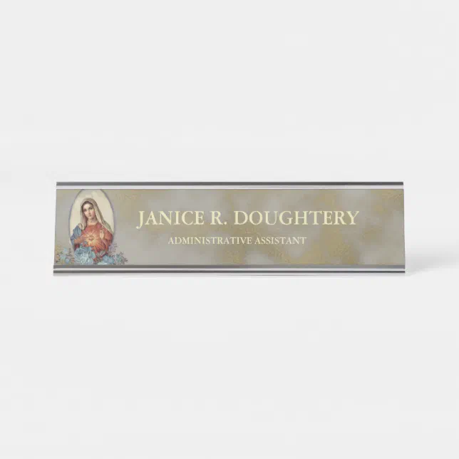 Religious Catholic Immaculate Heart Virgin Mary Desk Name Plate | Zazzle