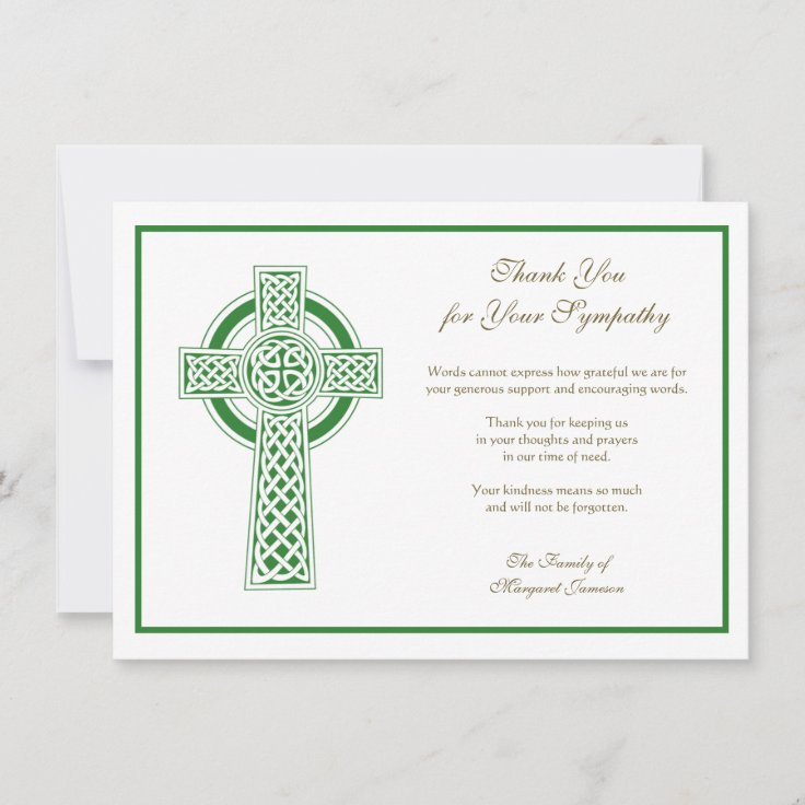 Religious Catholic Irish Celtic Cross Condolence Thank You Card | Zazzle