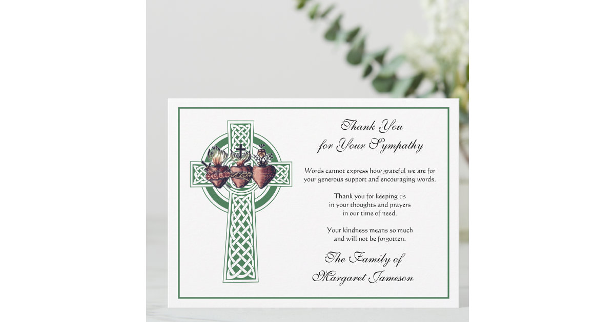 Religious Catholic Irish Celtic Cross Condolence Thank You Card | Zazzle