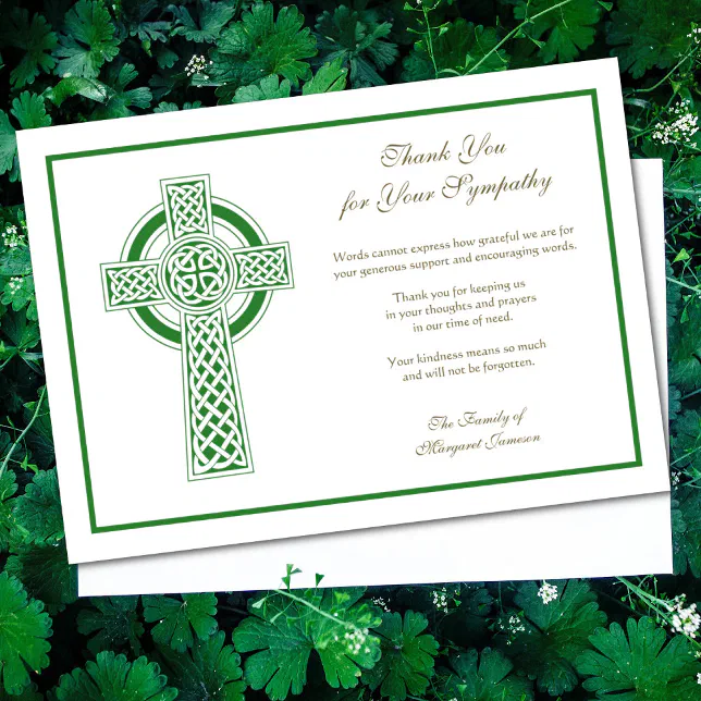 Religious Catholic Irish Celtic Cross Condolence Thank You Card | Zazzle