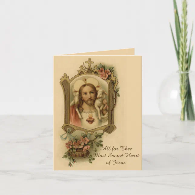Religious Catholic Jesus Sacred Heart Traditional Thank You Card | Zazzle
