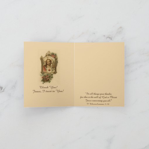 Religious Catholic Jesus Sacred Heart Traditional Thank You Card | Zazzle