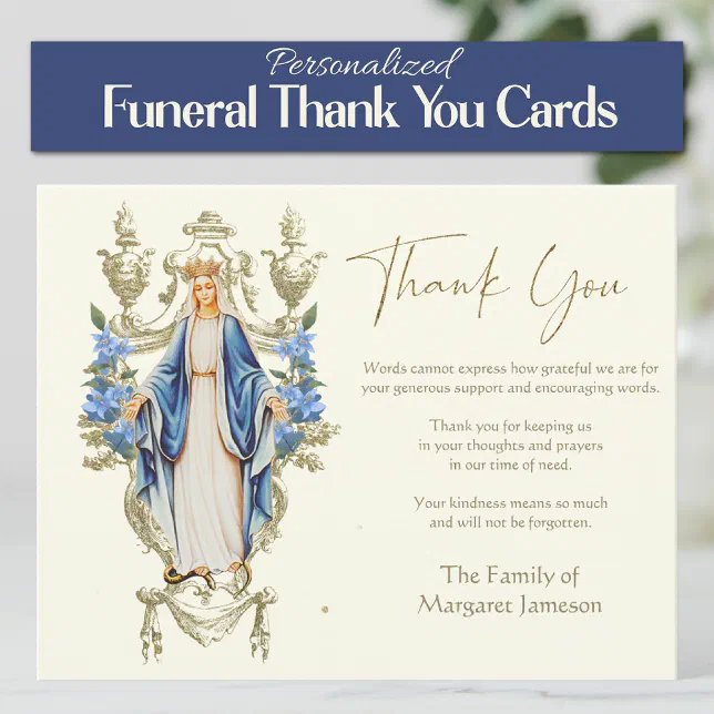 Religious Catholic Mary Funeral Memorial Service Thank You Card | Zazzle