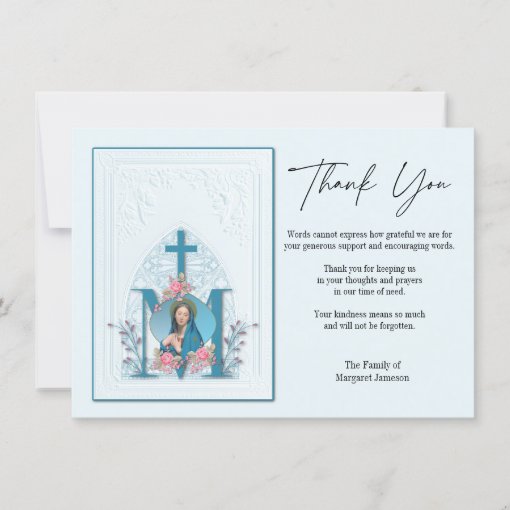 Religious Catholic Virgin Mary Condolence Thank You Card | Zazzle