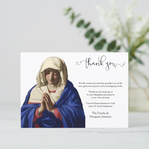 Religious Catholic Virgin Mary Condolence Thanks Thank You Card | Zazzle
