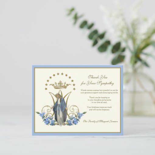 Religious Catholic Virgin Mary Floral Elegant Thank You Card | Zazzle