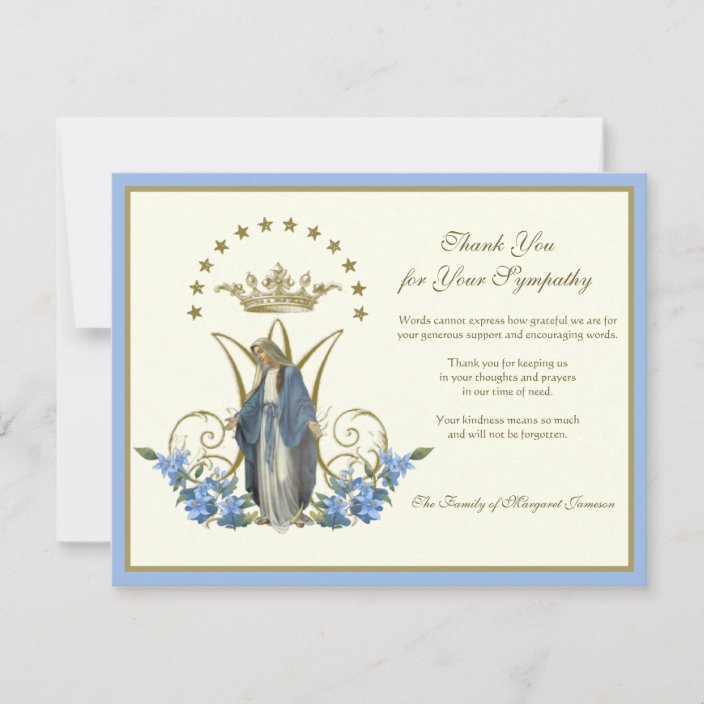Religious Catholic Virgin Mary Floral Elegant Thank You Card | Zazzle.com