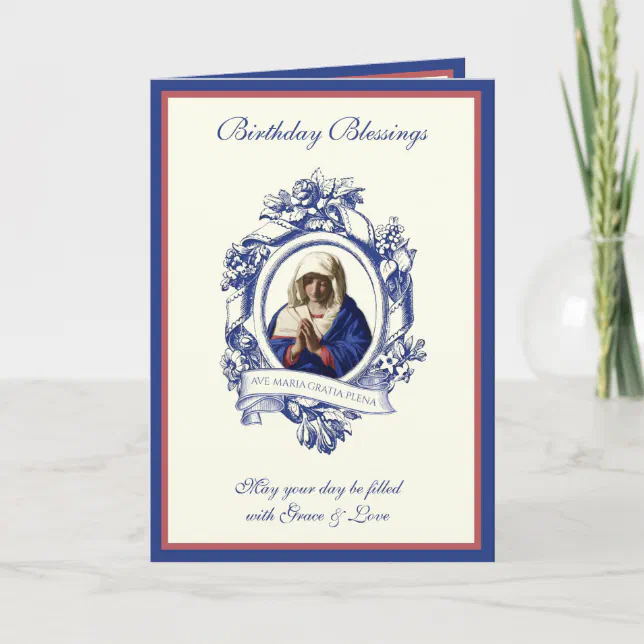 Religious Catholic Virgin Mary Hail Mary Latin Card | Zazzle
