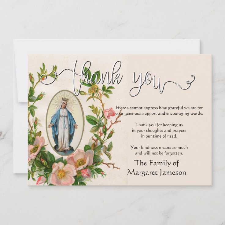 Religious Catholic Virgin MaryThanks Condolence Thank You Card | Zazzle