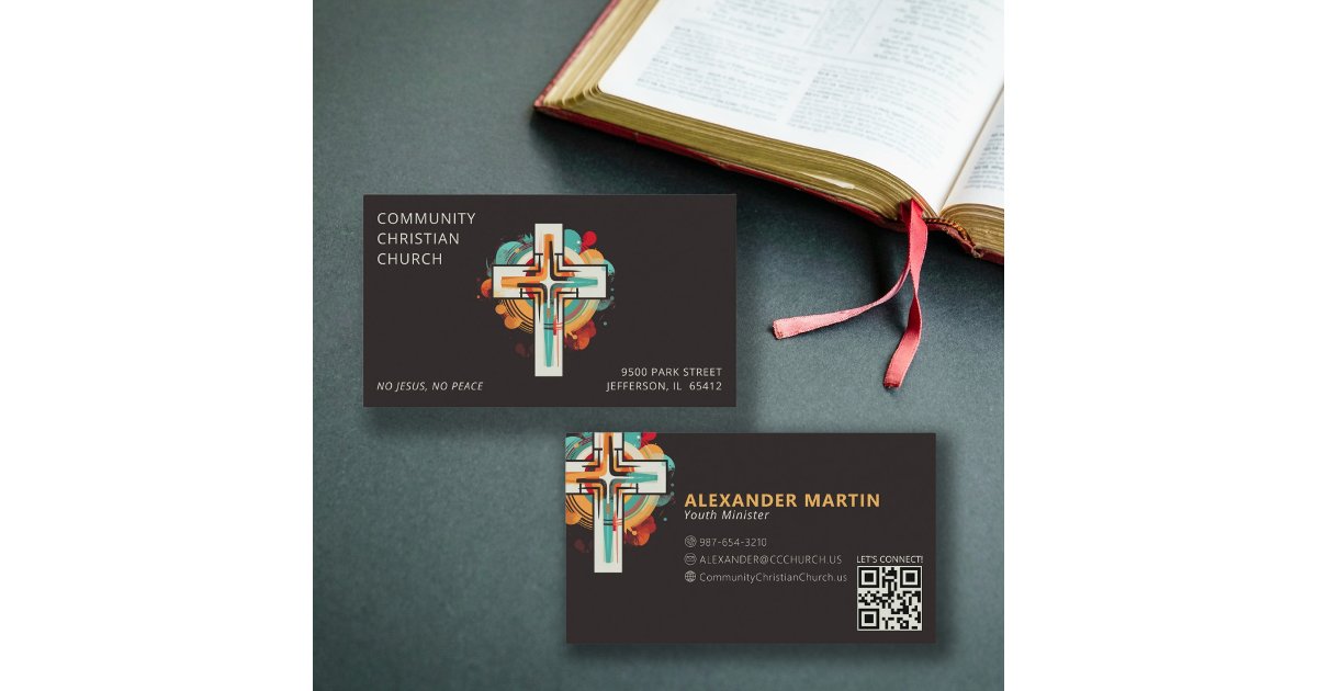 Religious Christian Church Cross QR Code Modern Business Card | Zazzle