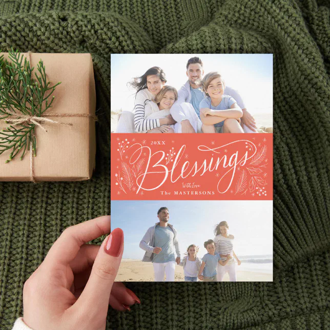religious Christmas blessings hand-lettering red Holiday Card | Zazzle