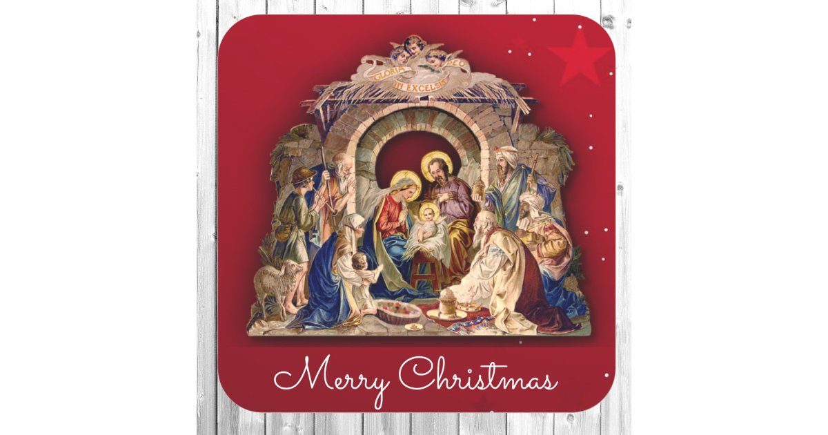Religious Christmas Card Baby Jesus Envelope Square Sticker | Zazzle