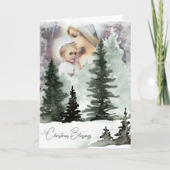 Religious Christmas Jesus Watercolor Nature Holiday Card | Zazzle