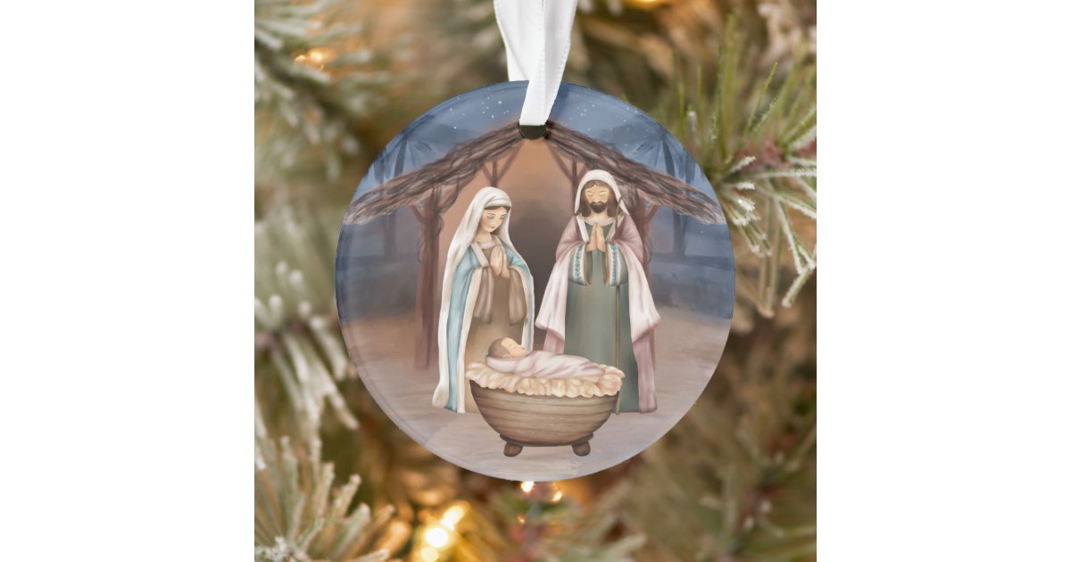 Religious Christmas Nativity Scene and Scripture Ornament | Zazzle