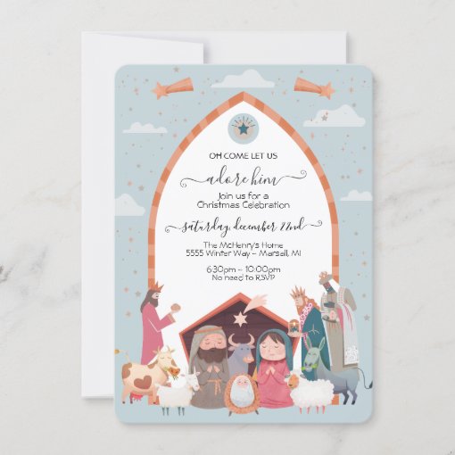 Religious Christmas Nativity Scene Party Invitatio Invitation | Zazzle
