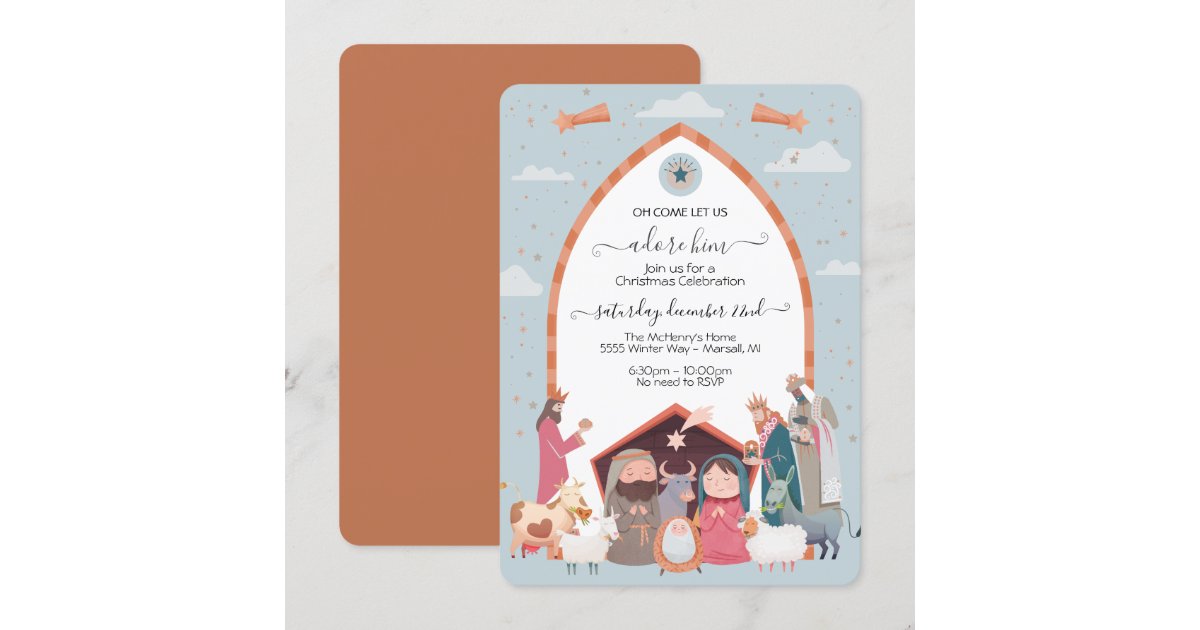 Religious Christmas Nativity Scene Party Invitatio Invitation | Zazzle
