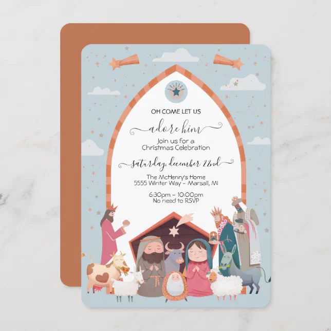 Religious Christmas Nativity Scene Party Invitatio Invitation | Zazzle