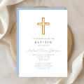 Religious Cross Baby Blue Script Boy Baptism Invitation | Zazzle