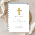 Religious Cross Baby Blue Script Boy Baptism Invitation | Zazzle