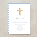 Religious Cross Baby Blue Script Boy Baptism Invitation | Zazzle