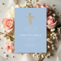 Religious Cross Baby Blue Script Boy Baptism Invitation | Zazzle