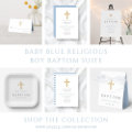 Religious Cross Baby Blue Script Boy Baptism Invitation | Zazzle