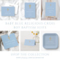 Religious Cross Baby Blue Script Boy Baptism Invitation | Zazzle