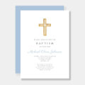 Religious Cross Baby Blue Script Boy Baptism Invitation | Zazzle