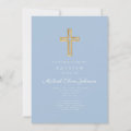 Religious Cross Baby Blue Script Boy Baptism Invitation | Zazzle
