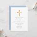 Religious Cross Baby Blue Script Boy Baptism Invitation | Zazzle