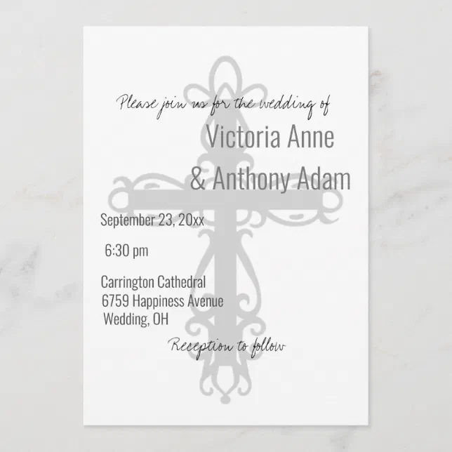 Religious Cross Elegant Christian Simple Wedding Invitation | Zazzle