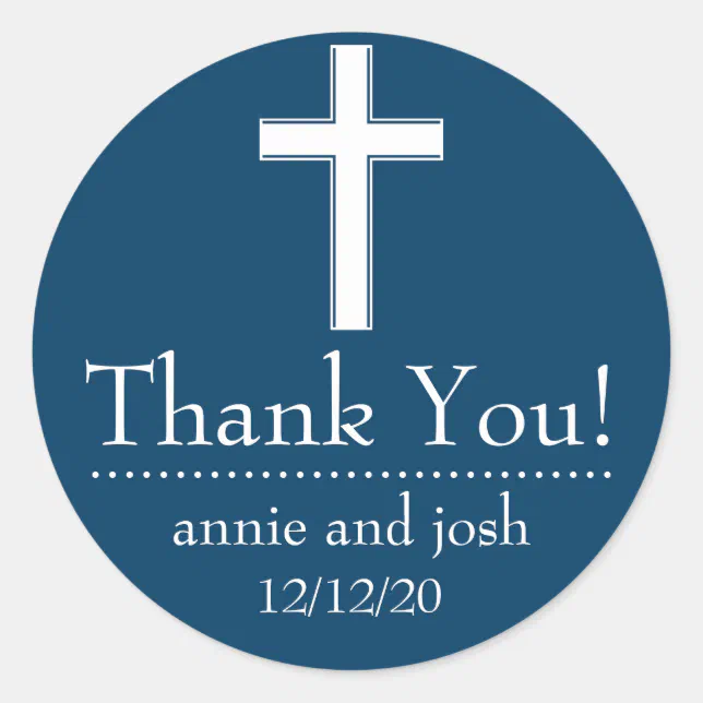 Religious Cross Thank You Labels (Navy Blue/White) | Zazzle