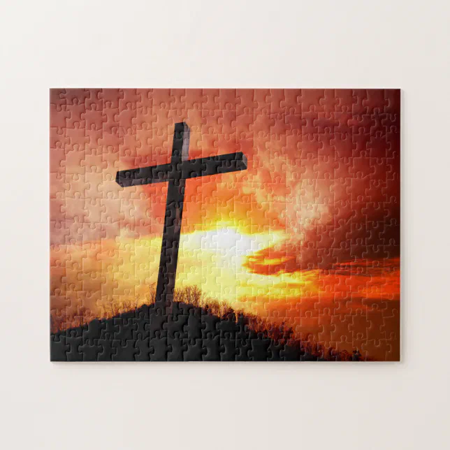 Religious Easter Cross at Sunset Jigsaw Puzzle | Zazzle