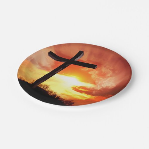 Religious Easter Cross at Sunset Paper Plates | Zazzle