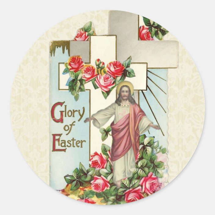 Religious Easter Resurrection Jesus Floral Classic Round Sticker ...