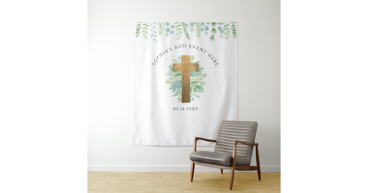Religious Event, Elegant Greenery Photo Backdrop | Zazzle