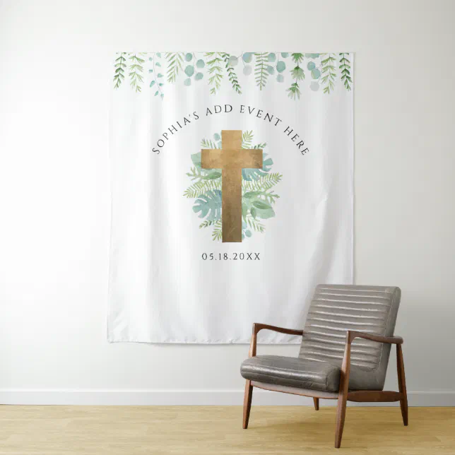 Religious Event, Elegant Greenery Photo Backdrop | Zazzle