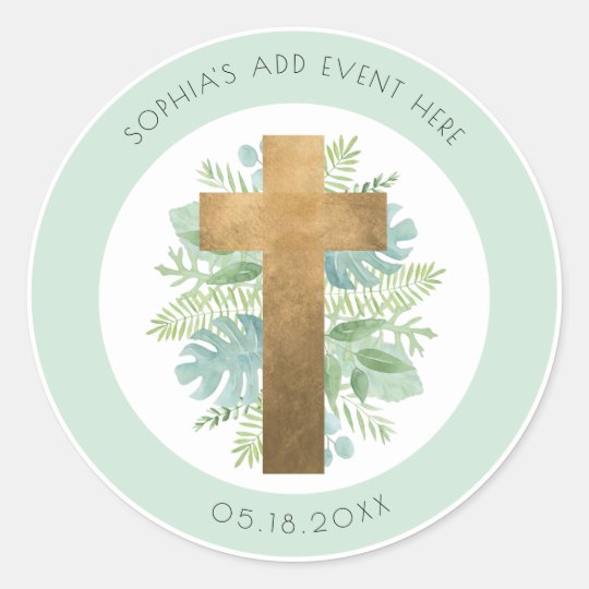 Religious Event Greenery Cross Envelope Seal/Favor Classic Round ...