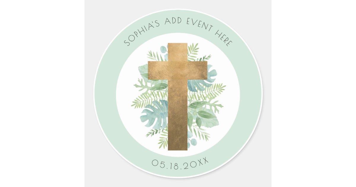 Religious Event Greenery Cross Envelope Seal/Favor Classic Round ...