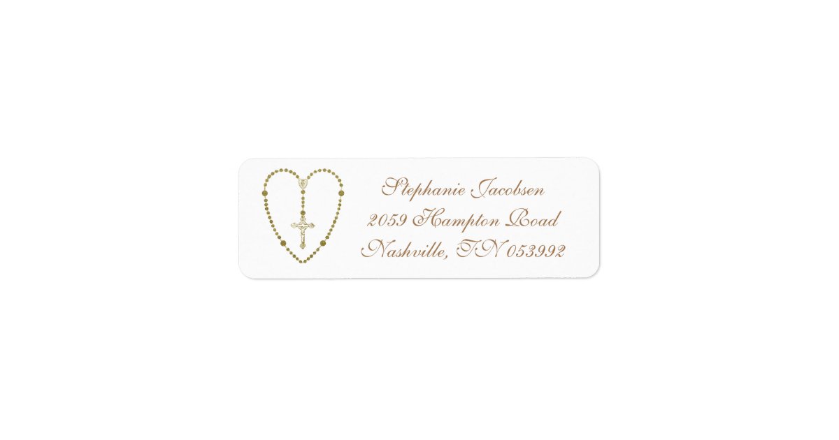 Religious Gold Rosary Crucifix Heart Catholic Label | Zazzle