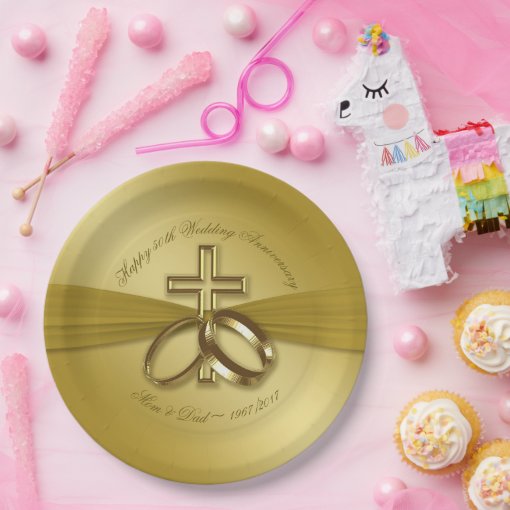 Religious Golden 50th Anniversary Paper Plate | Zazzle